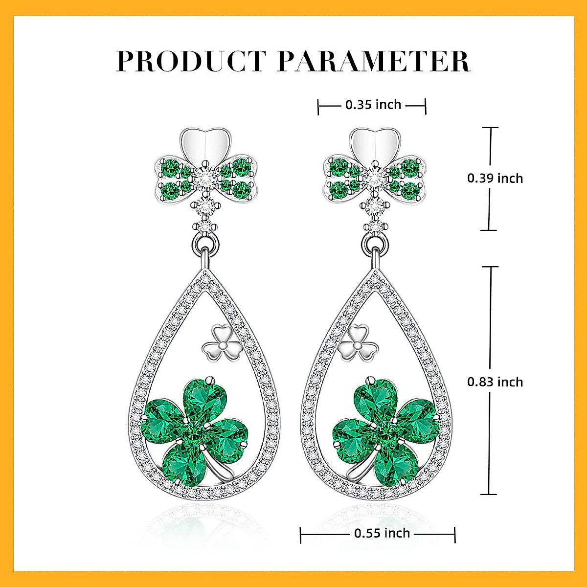 St Patricks Day Shamrock Earrings for Women Sterling Silver Studs Hypoallergenic Four Leaf Clover Green CZ Drop Dangle Earrings Jewelry Gifts