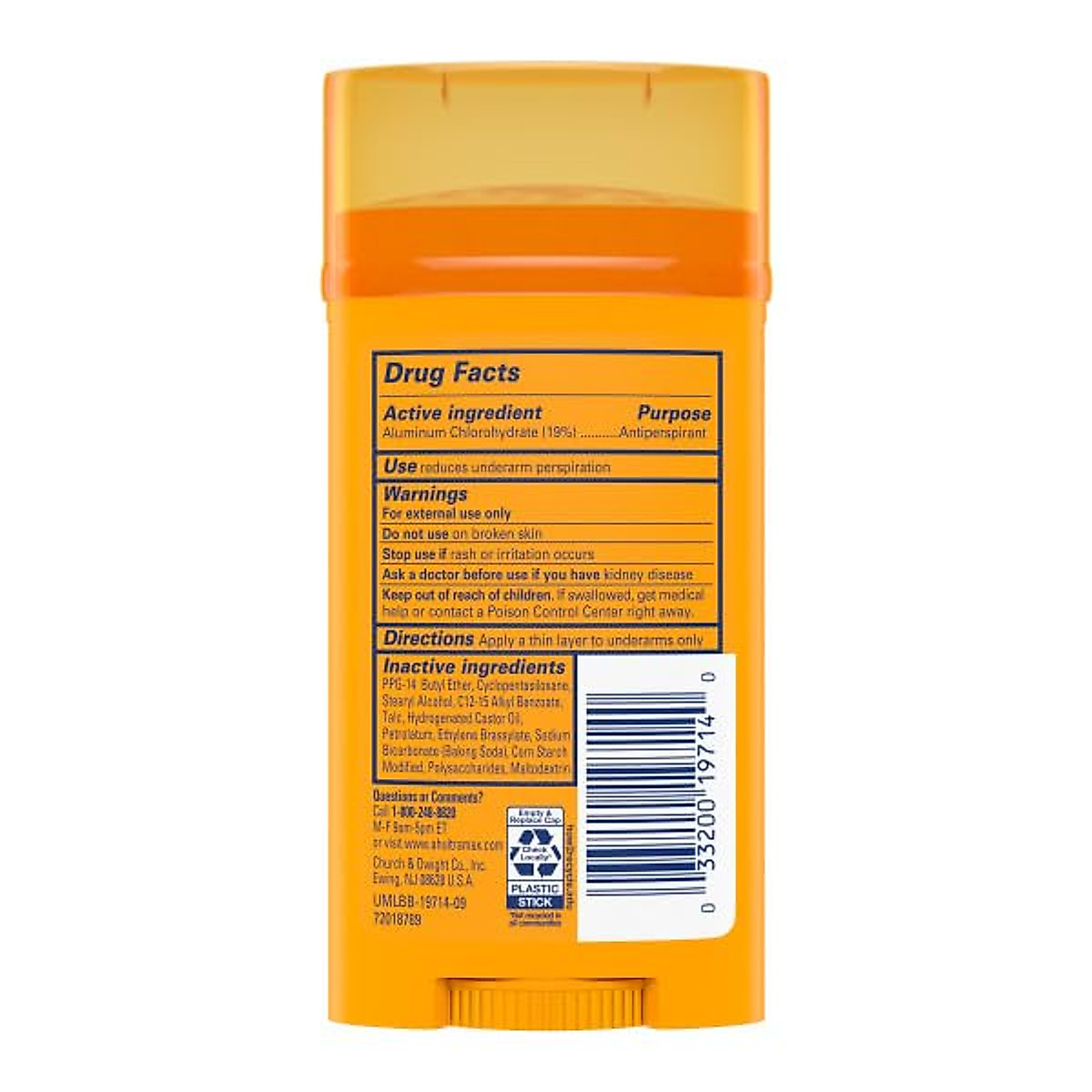 ARM & HAMMER ULTRA MAX Solid Antiperspirant Deodorant, Wide Stick, Unscented, 2.6 oz. (Pack of 5)