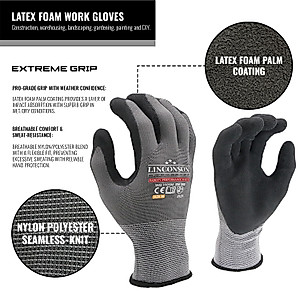 linconson 12 Pack Safety Performance Series Construction Mechanics Work Gloves (L (Pack of 12), Grey)