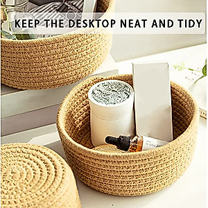 LYZOLICS Cotton Rope Basket, Woven Baskets for Storage, Storage Baskets for Shelves, Pack of 3, Baskets to Store Organize Household Items for Living Room Bedroom Play room (White)