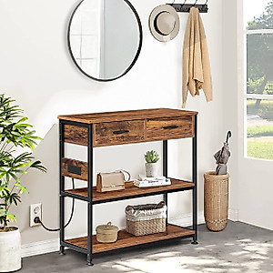 DANSION Console Table with 2 Drawers, Entryway Table with Outlets and USB Ports, Industrial 3 Tier Sofa Table Narrow Long with Storage Shelves for Living Room, 32 Inch