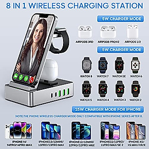 100W Aluminum Alloy Charging Station for Multiple Devices, 8 in 1 Wireless Charging Station, USB C Charging Station Compatible with iPhone 14Pro Max - 8, iWatch, AirPods Pro