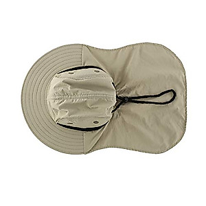 LLmoway Mens Outdoor Sun Protection Cap Wide Brim Breathable Mesh Boonie Hat with Neck Flap Khaki