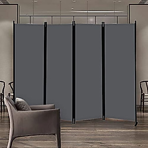 GOJOOASIS 4 Panel Room Divider Folding Privacy Screen Home Office Dorm Decor (Grey)