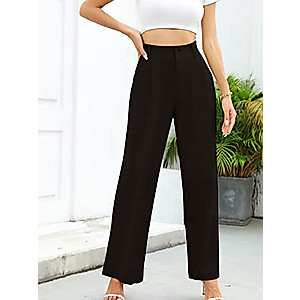 Skrfez Women's Wide Leg Work Pants with Pockets Black X-Large Professional High Elastic Waisted Slacks Long Business Straight Suit Pant Office Trousers