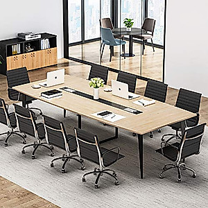 Tribesigns 8FT Conference Table, 94.48L x 47.24W x 29.52H Inches Boat Shaped Meeting Table with Rectangle Grommet, Modern Seminar Table for Office Meeting Conference Room (Light Wood Grain, 8ft)