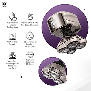 Skull Shaver Pitbull Platinum Pro Head & Face Shaver with Bonus Blade - Electric Razor/Shaver for Bald Head, Face & Body. Travel-Friendly, Wet/Dry Shave.