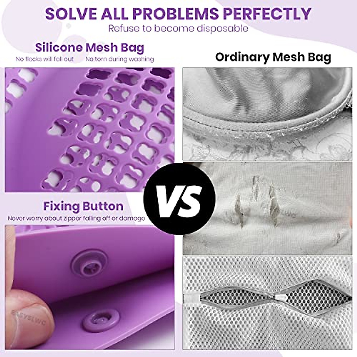 Bra Washing Bag for Laundry, Silicone Lingerie Bags for Washing Delicates, Laundry Bag for Washing Machine & Dryer Washing Bags for A-38D Cup Bras, Maternity Bras, Sports Bras, Sexy Bras(Purple)