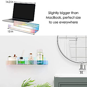 NiHome 2PCS Iridescent Wall Mounted Clear Acrylic Floating Shelves, Attom Tech 15" Thick Invisible Wall Ledge Bookshelf Kids Book Display Shelves for Home, Office, School, Business