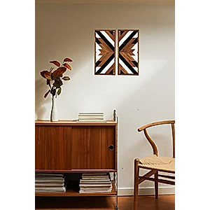 Southwestern Aztec Wall Decor, Native American Wood Wall Art Print Navajo Tribal Western Modern Boho For Home Living Room Bedroom Bohemian Geometric Diamond Frames Hanging Farmhouse Style Decorations (2 Rectangular Brown)