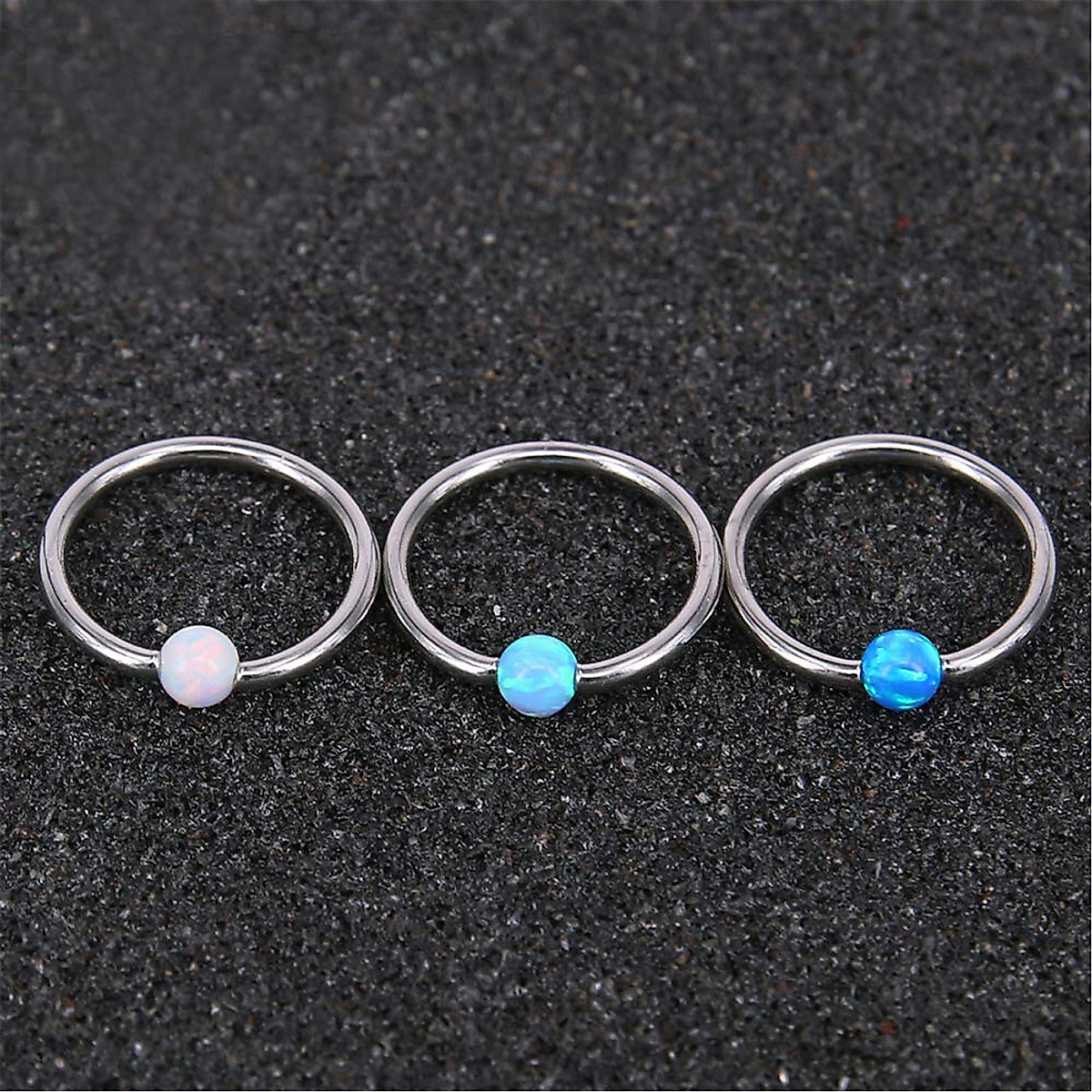 Piercingpops 4PCS 16G Opal Nose Ring Stainless Steel Captive Bead Septum Ring Helix Cartilage Earrings Hoop Piercing Jewelry (16G- 10mm Diameter)