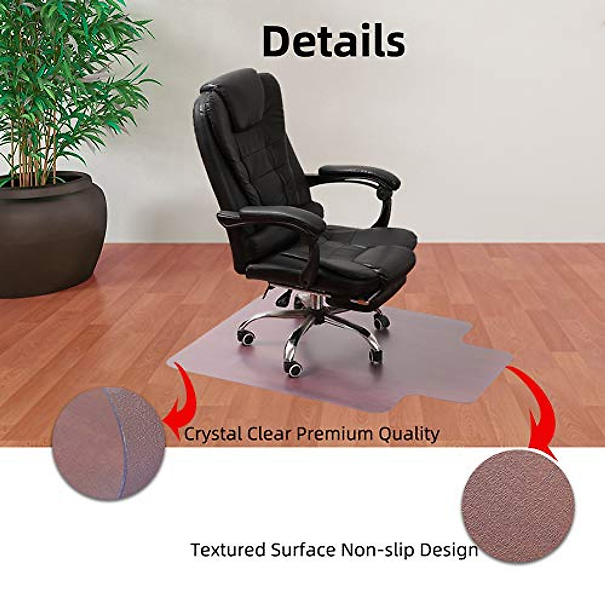 Office Chair Mat for Hardwood Floor, Home Office Tile Floor Protector Rolling Computer Desk Chair Mat Transparent Clear Plastic( 36" x 48'' with Lip), Easy Glide for Chairs Flat without Curling