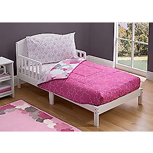 Delta Children 4 Piece Toddler Bedding Set for Girls - Reversible 2-in-1 Comforter - Includes Fitted Comforter to Keep Little Ones Snug, Bottom Sheet, Top Sheet, Pillow Case - Pink Clouds