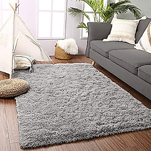 Beglad Soft Fluffy Area Rug Modern Shaggy Bedroom Rugs for Kids Room Extra Comfy Nursery Rug Floor Carpets Boys Girls Fuzzy Shag Fur Home Decor Rug, 3 ft x 5 ft, Grey