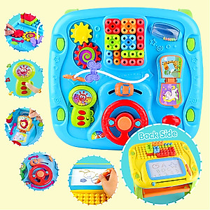 PLAY Baby Activity Table & Learing Table, 7-in-1 Multi Kids Activity Table Set Early Education Toy, Musical Table & Block Table, Toys for Toddlers Infants Kids 1 2 3 Year Olds Boys Girls Gifts