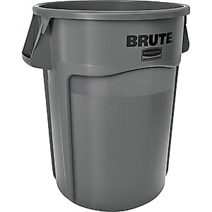 Rubbermaid Commercial Products BRUTE Heavy-Duty Round Trash/Garbage Container, 44-Gallon, Gray, for Landscapers/Construction Sites/Restaurants/Back of House/Offices/Warehouses, Pack of 4
