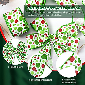 Hanaive 20 Yards Christmas Polka Dot Ribbon Xmas Wired Ribbon Christmas Tree Ribbons Decoration Green Red Polka Dot Printed Christmas Ribbons DIY Decorative for Wreaths Gifts Wrapping (1.5 Inch)