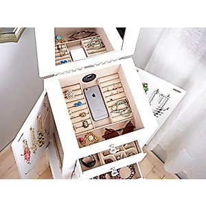 Hives and Honey Kimberly Jewelry Armoire - Modern White Storage Organizer with Divided Drawers and Necklace Hooks - French-Inspired Design with Jewel-Like Pulls - Anti-Tarnish Felt Lining