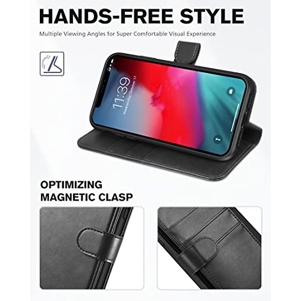 TUCCH iPhone XR Wallet Case, iPhone XR Case, Premium PU Leather Flip Cover [Shockproof TPU Shell] with Stand RFID Blocking Credit Card Slot Wireless Charging Compatible with iPhone XR 6.1, Black