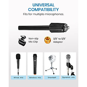 Moukey Desk Mic Stand with Non-Slip Mic Clip Adjustable Table Top Microphone Stand with 5/8" Male to 3/8" Female Screw Fits Most Microphone, MMs-2