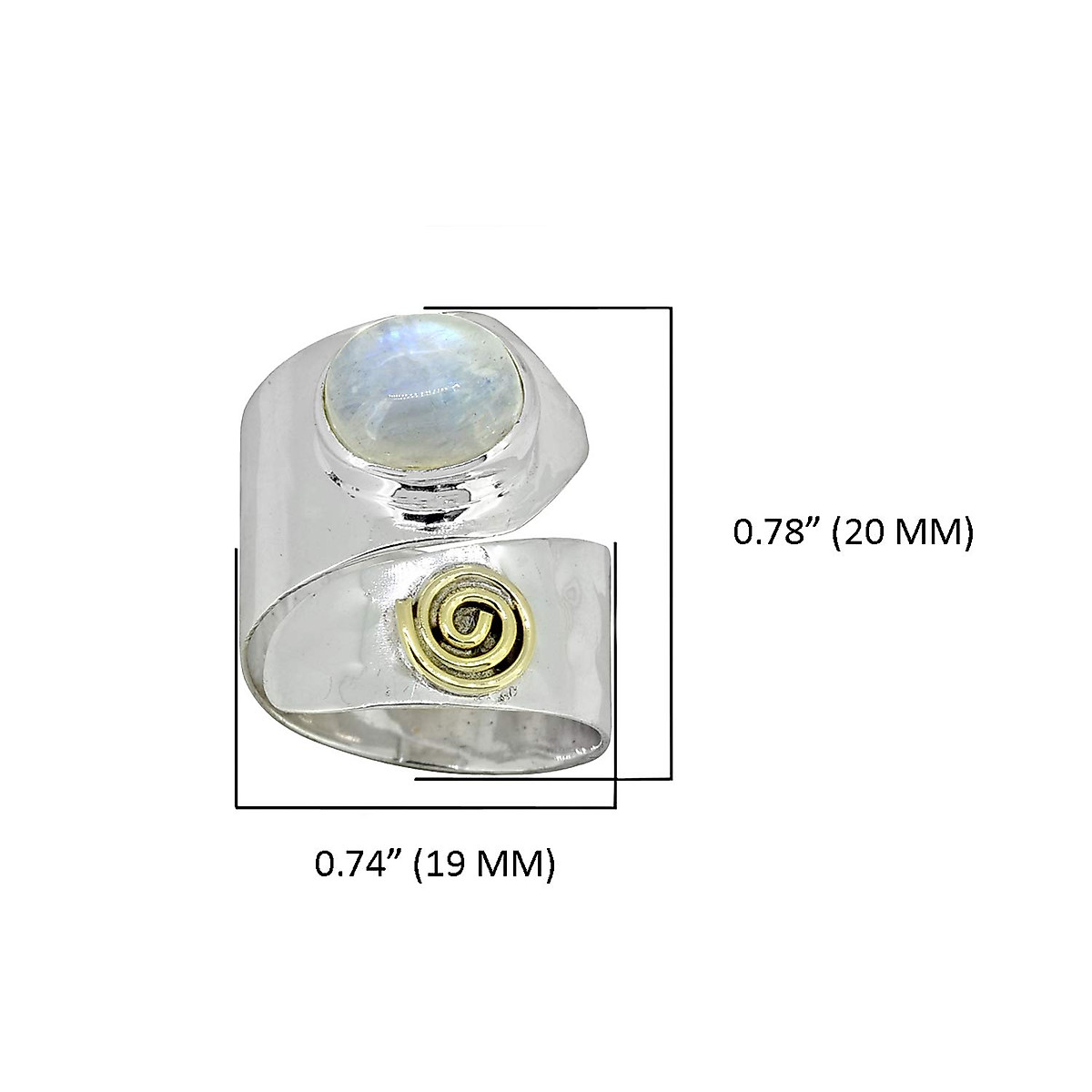 YoTreasure Natural Moonstone Solid 925 Sterling Silver Brass Hammered Finish Ring