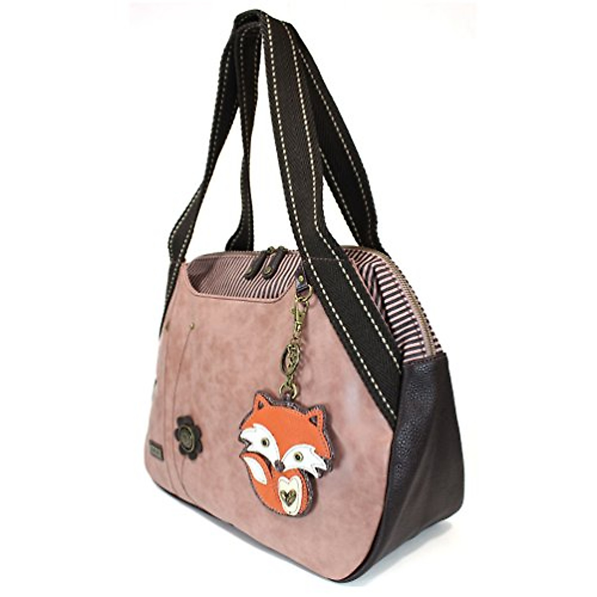 Chala Handbags Dust Rose Shoulder Purse Tote Bag with Dog Key Fob/coin purse (Fox)