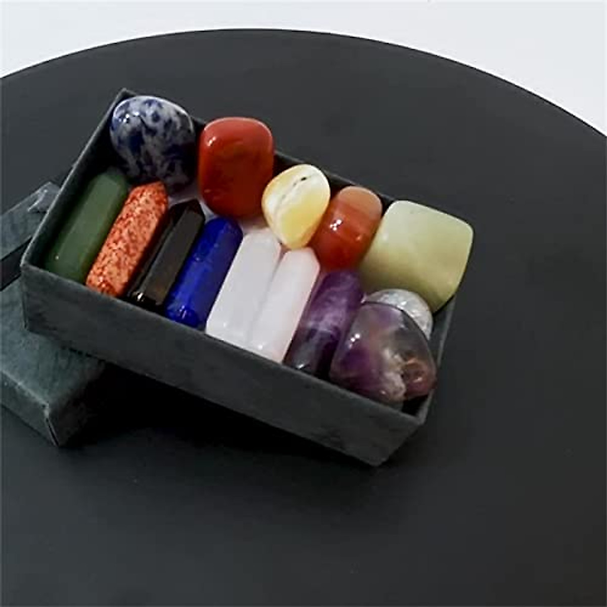 Crystal Chakra Yoga Stone, Natural Crystal Hexagonal Column, Spiritual Meditation Therapy Tumbled Stones, DIY Gift Box Decoration Matching Set (Black)