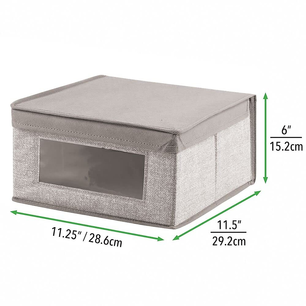 mDesign Medium Fabric Stackable Closet Storage Organizer Box with Front Window/Lid for Bedroom, Office, Mudroom Organization, Hold Clothes, Blankets, Linens, Lido Collection, 2 Pack, Linen/Tan