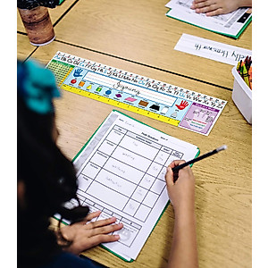 Carson Dellosa 30-Piece 17 1/2” x 4” Quick Stick Traditional Manuscript Name Tags for Classroom, Adhesive Name Plates for Student Desks, Classroom Name Tags With Ruler, Shapes, Numbers, and Alphabet