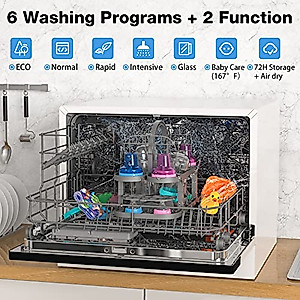Countertop Dishwasher, Blitzhome BH-DW02 Portable Dishwasher with 6 Place Settings, 6 Programs, 360° Dual Spray, 167℉ Steam & Air-Dry Function, Compact Dishwasher for Apartments& RVs