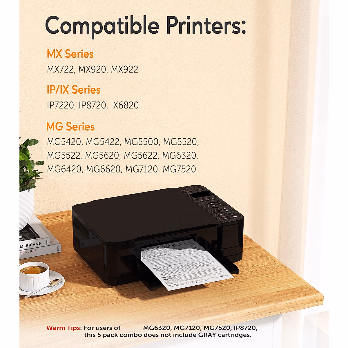 PGI-250XL CLI-251XL 5 Color Value Pack, Compatible for Canon 250 251 Ink Cartridges to use with PIXMA MX922, MG5420, MG5520, MG5522, MG6320, MG6620, IP7220 (PGBK, Black, Cyan, Magenta, Yellow)