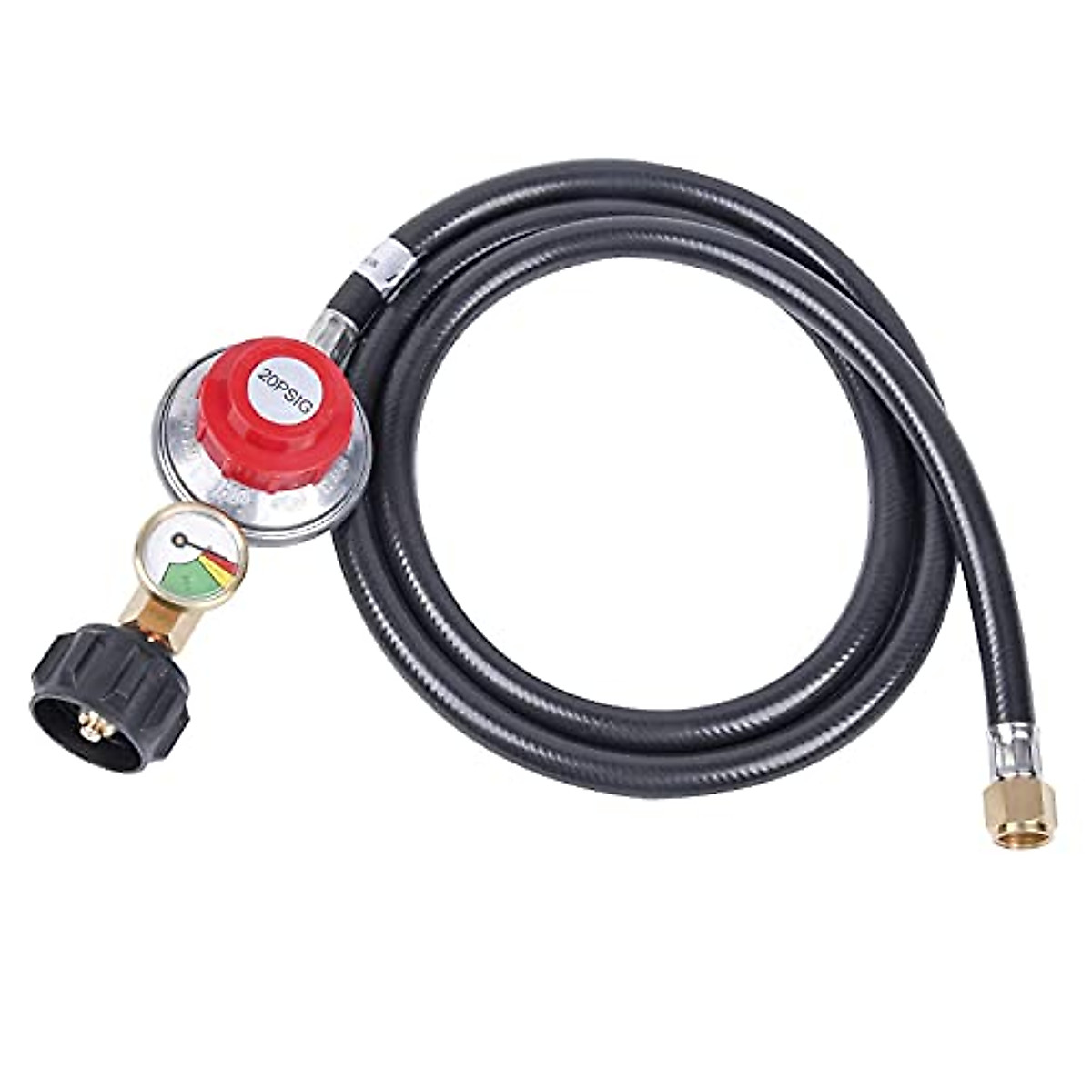 GasSaf 5FT Adjustable Propane Regulator, High Pressure Propane Regulator Hose with Gauge Suitable for Burners,Turkey Fryers,Forge,etc - 3/8”Female Flare Nut