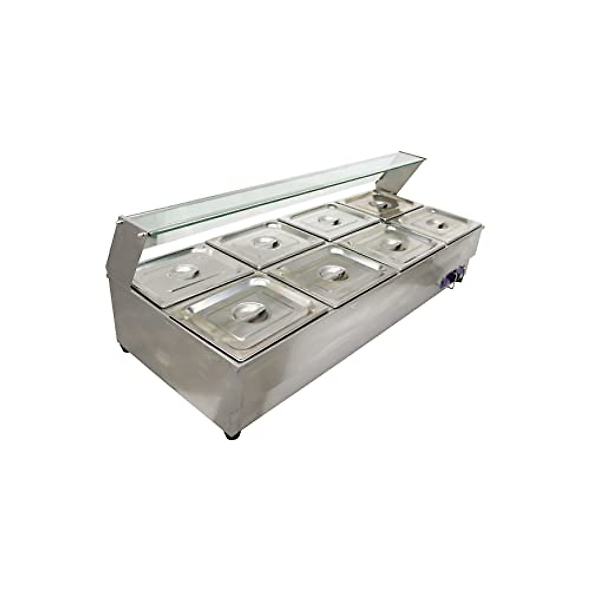 INTSUPERMAI Commercial 8 Pan Food Warmer 6inch Deep Pans Countertop Bain Marie Food Soup Warmer Canteen Buffet Steam Heater Steam Table Food Steamer with Glass Shield 110V