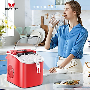 Xbeauty Countertop Ice Maker Machine 6-Minute Fast Bullet Ice Simple Handle Automatic Cleaning Suitable for Household Small Student Dormitory and Bar Party - Red