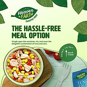 Heaven & Earth Ready to Eat Tuna Salad with Corn & Vegetables, 5.64oz (4 Pack) | Great Source of Protein | Travel Friendly Meals | Spork Included