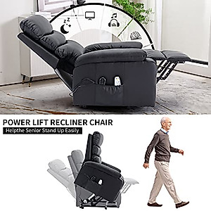 resiova Electric Power Lift Recliner Massage Chair for Living Room,Home Theater Seating with Heat and Adjustable Single Sofa for Back,Lumbar,Legs w/2 Positions,Black