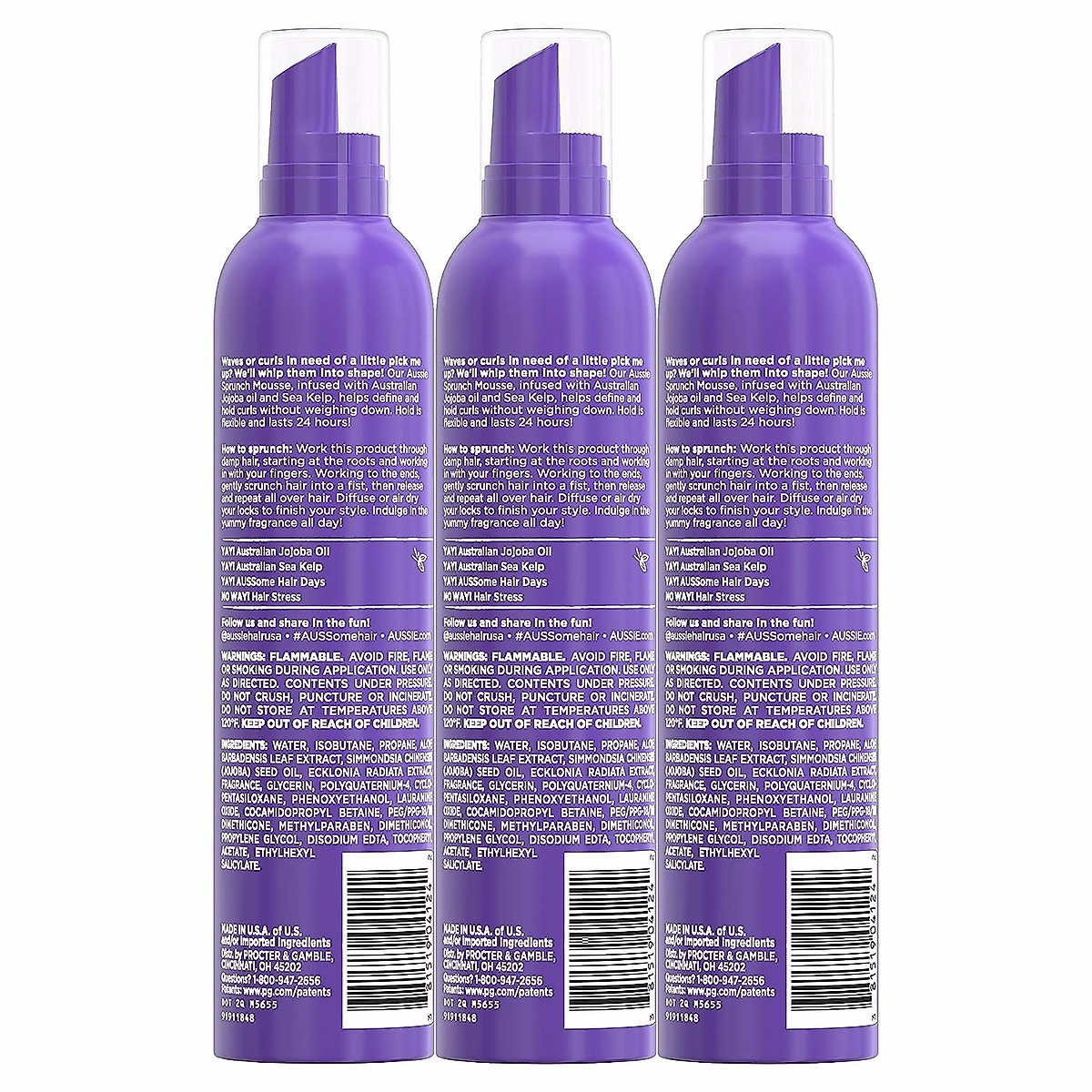 Aussie Sprunch Mousse 24 Hour Curl Lock, Flexible Hold 6.80 oz (Pack of 3)