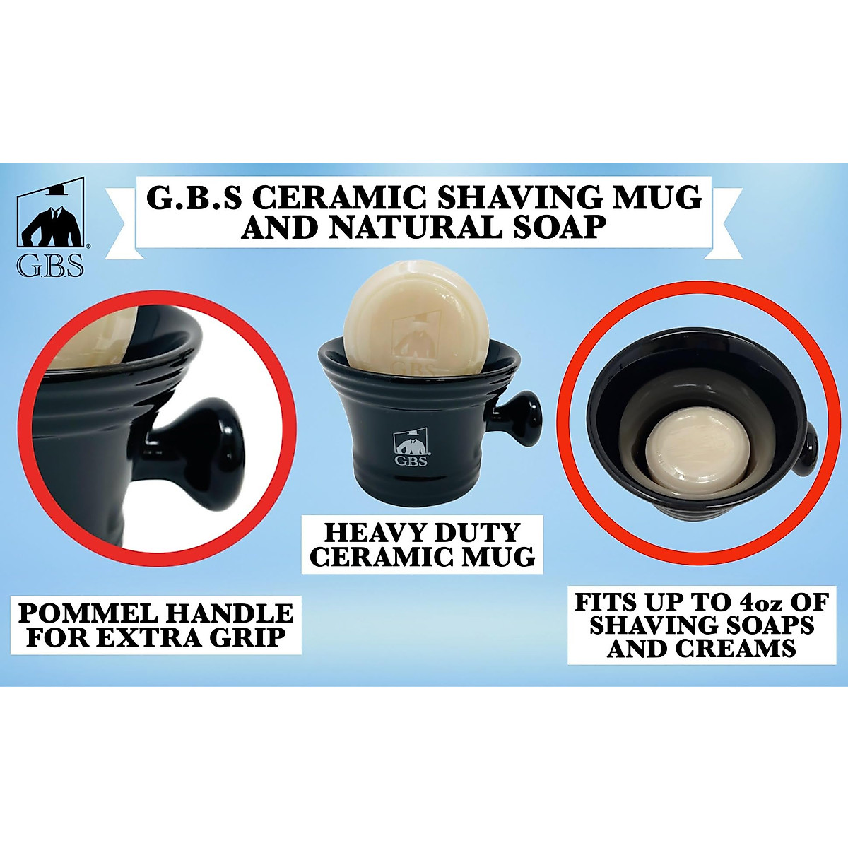 G.B.S 9 Pc Shaving Set - Non Slip DE Safety Razor Shaving Brush Stand 5 oz Sandalwood Aftershave, Mug with G.B.S Natural Soap +15 Blades Adjustable Convenient