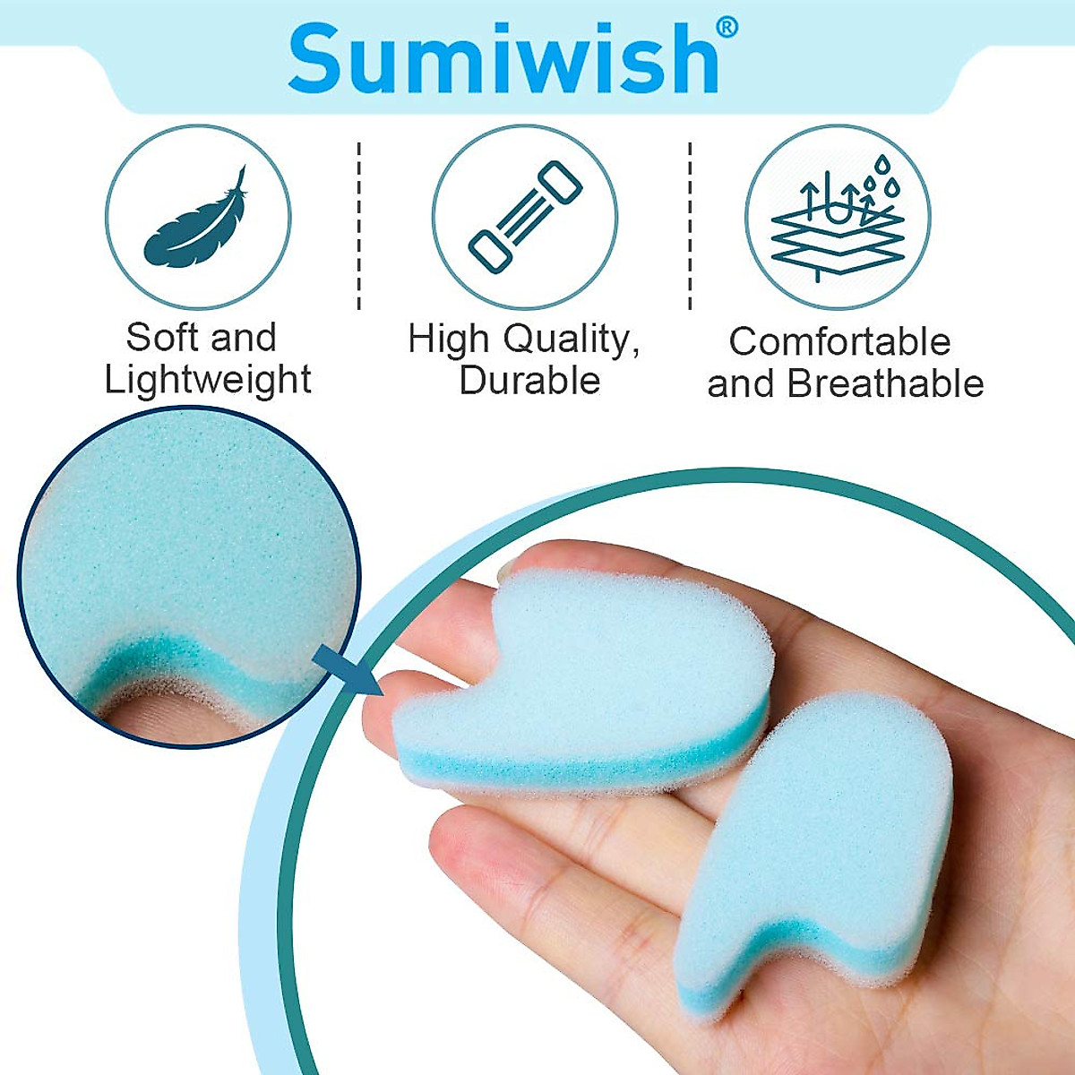 Sumiwish Foam Toe Separators, 10 Pack Breathable Toe Spacers, Reduce Friction and Relieve Corns Pain, Overlapping Toes Corrector - (Blue)