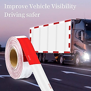 DIRZA Reflective Safety Tape 2 Inch x 30 Feet DOT-C2 Waterproof Red/White Adhesive Conspicuity Reflective Tape for Trailers,Cars,Vehicles,Boats,Signs,Warning