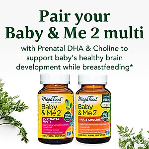 MegaFood Baby & Me 2 Postnatal Vitamins for Breastfeeding Moms with Folate (Folic Acid Natural Form), Choline, Iodine, Vitamin D, Moringa Leaf and More - 60 Tabs (30 Servings)