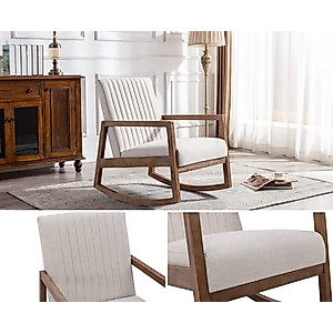 CIMOO Rocking Armchair for Nursery Mid Century Modern Recliner Accent Chair Comfy Lounge Arm Chair for Bedroom/Living Room, Linen Beige, rocking chair-linen