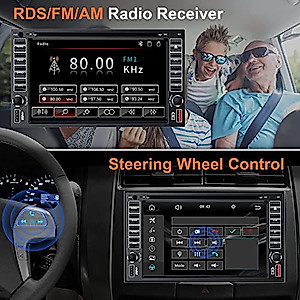 Double Din Car Stereo Radio With CD/DVD Player, Voice Control Carplay & Android Auto, 7 inch Car Audio With HD Touchscreen, Bluetooth, Mirror Link, Backup Camera, SWC, FM/AM, USB/SD, A/V Input (Black)
