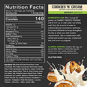 MusclePharm Combat Protein Powder, Cookies ‘N’ Cream - 4 lb - Gluten Free - 52 Servings