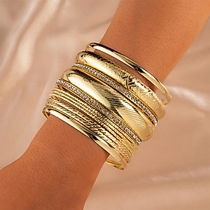 ANYILVTULI MUAYOUAUM Gold Bangle Bracelets for Women Gold Bangles Indian Jewelry Fashion Disco Bangle Bracelets for Girls Gold Bracelet for Teen Girls 70s Bracelets