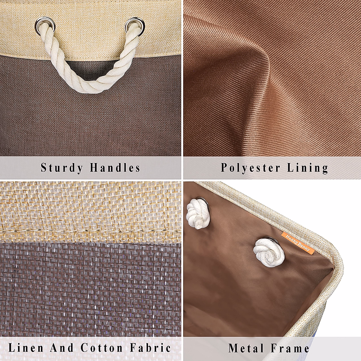 HunnyBunny Foldable Storage Bins - Premium Quality Organizing Baskets for Home Office, Living Room, Bedroom, Kitchen, Bathroom, Nursery, Closet - Collapsible Cube, Cotton Fabric, 13x13 - Pack of 4 (Brown)