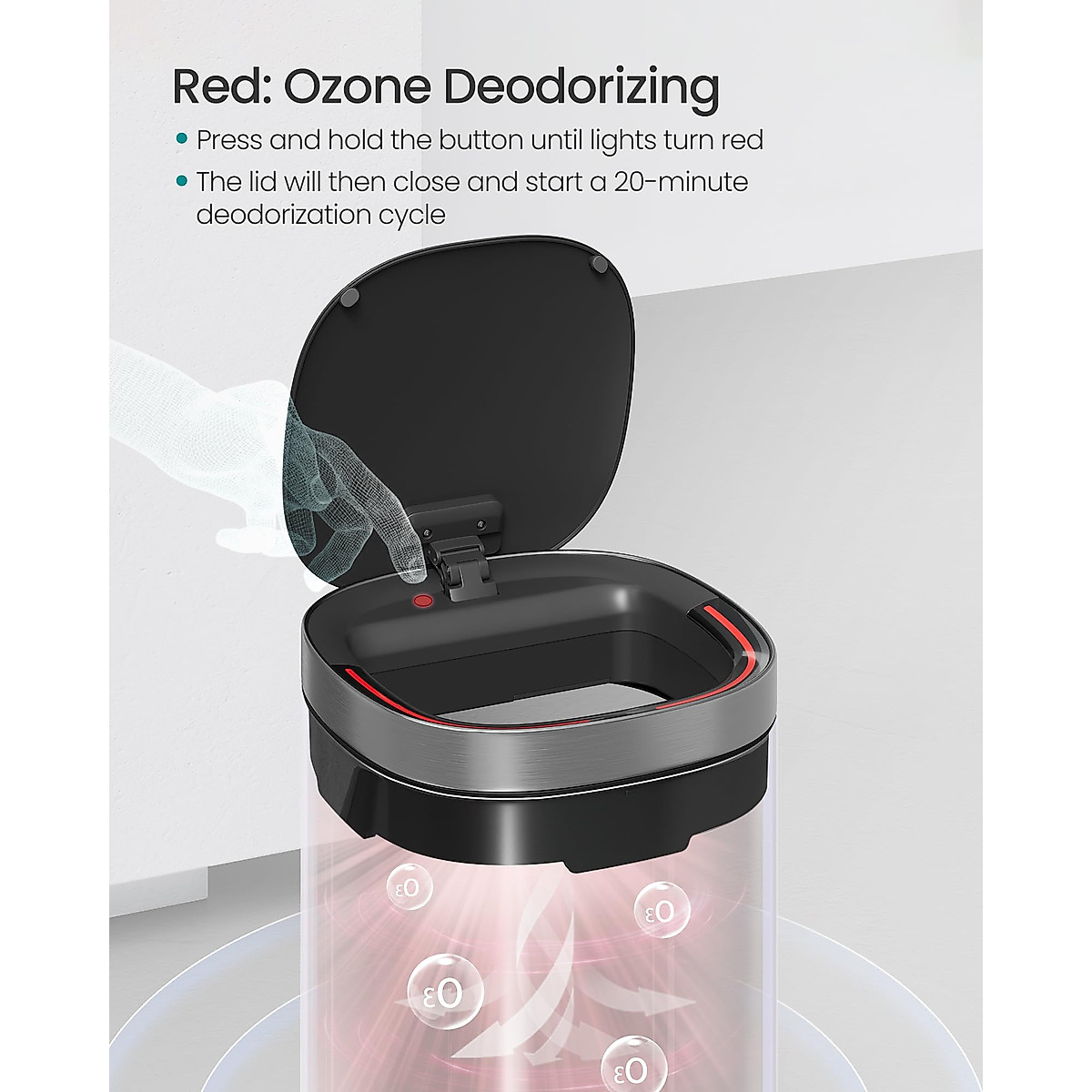 SONGMICS Motion Sensor Trash Can, 13 Gallon Automatic Kitchen Garbage Can, Multi-Colored Indicator Lights, Ozone Odor Control, Stay-Open Lid, Tall, Stainless Steel, Silver ULTB620E50V1