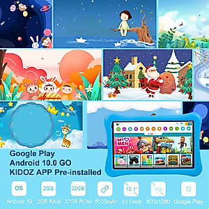 BYTENUC Kids Tablet, 10 inch Tablet for Kids, Kidoz Pre-Installed, Parental Control, 2GB RAM 32GB Storage, Bluetooth, WiFi, Dual Camera, Android Tablet for Kids with Shockproof Case and Stylus