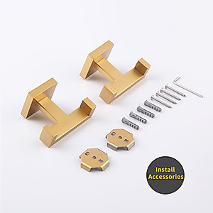 GERZWY Bathroom Double Towel Hook Gold Stainless Steel Wall Mounted Coat/Robe Clothes Hook for Bath Kitchen 2 Pack