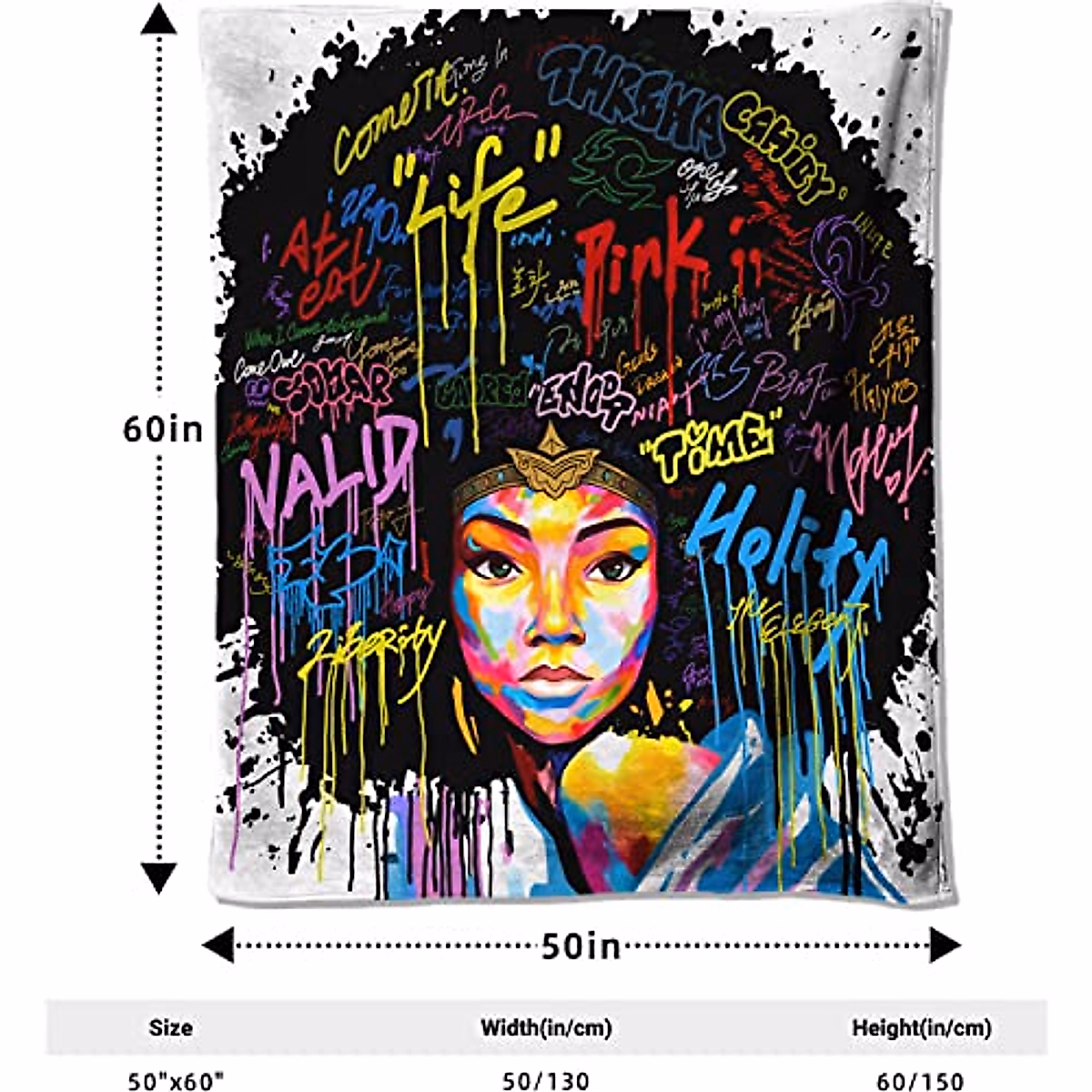 Textattr20 Black Girl Fleece Throw Blankets for Kids Teen Girls Women Adults, Personalized African American Graffiti Blanket Throw Big 60x80 Inch Twin Size, Comfy Throws Blanket for Girls Bed Bedroom
